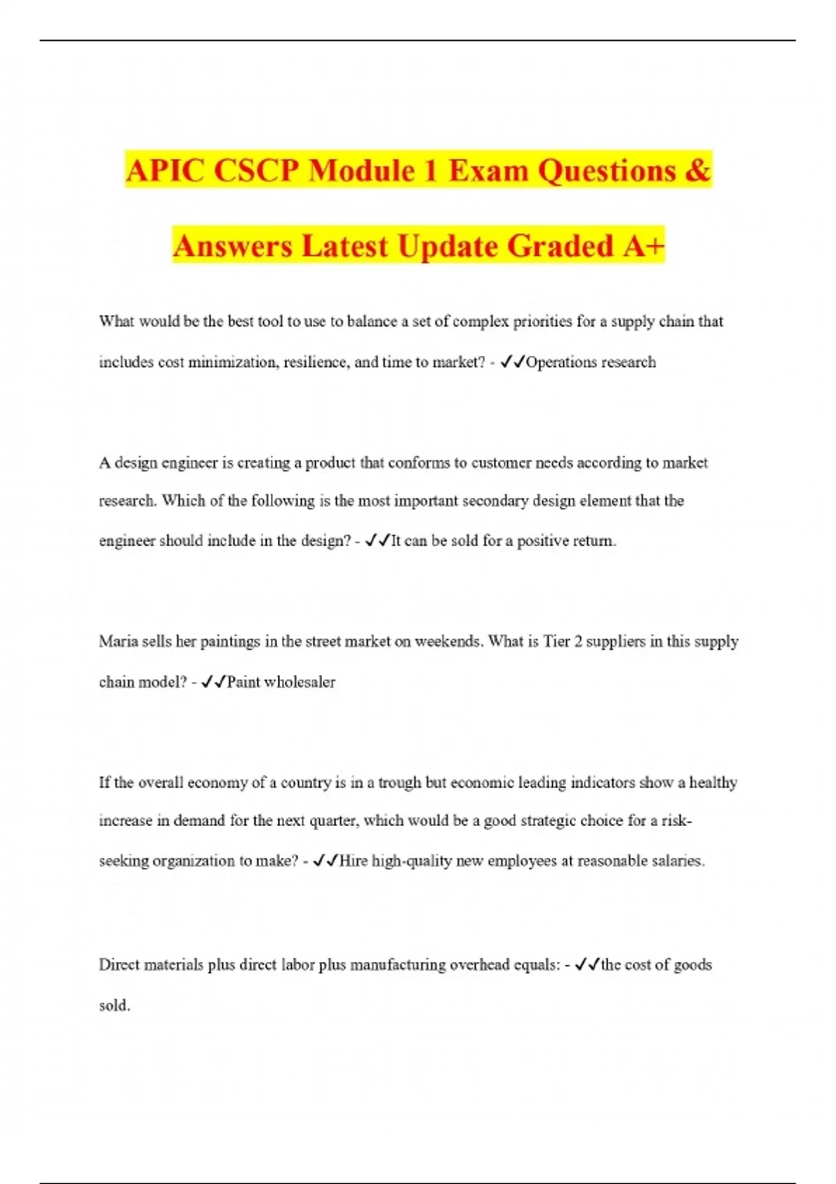 APIC CSCP Module 1 Exam Questions & Answers Latest Update Graded A+ ...