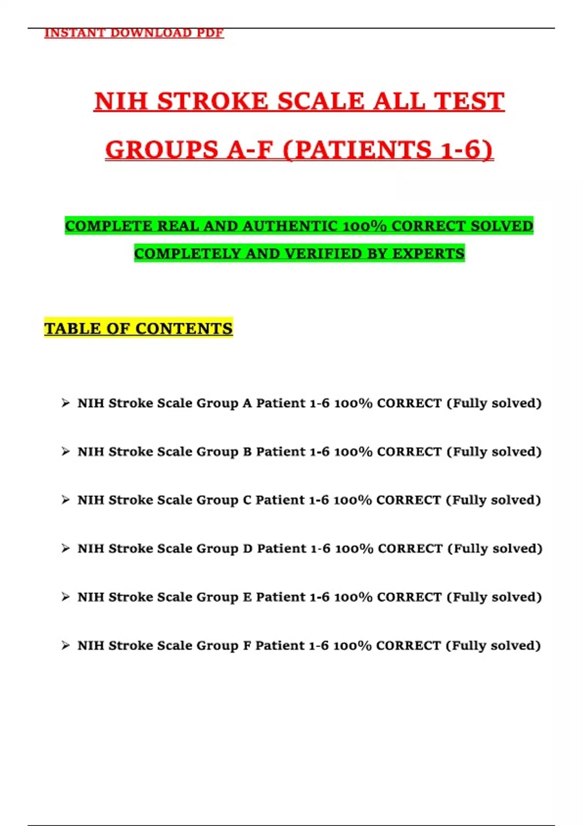 2025 NIH Stroke Scale – All Test Groups A–F (Patients 1–6) | Complete ...
