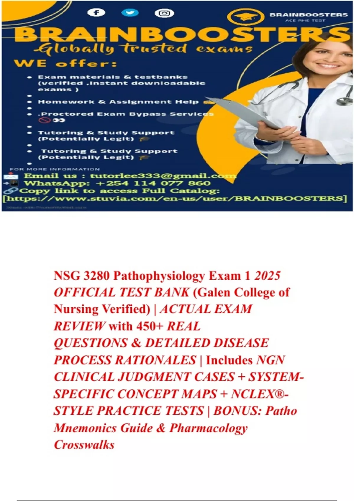 NSG 3280 | Pathophysiology | Exam 1 2025 | OFFICIAL TEST BANK |(Galen ...
