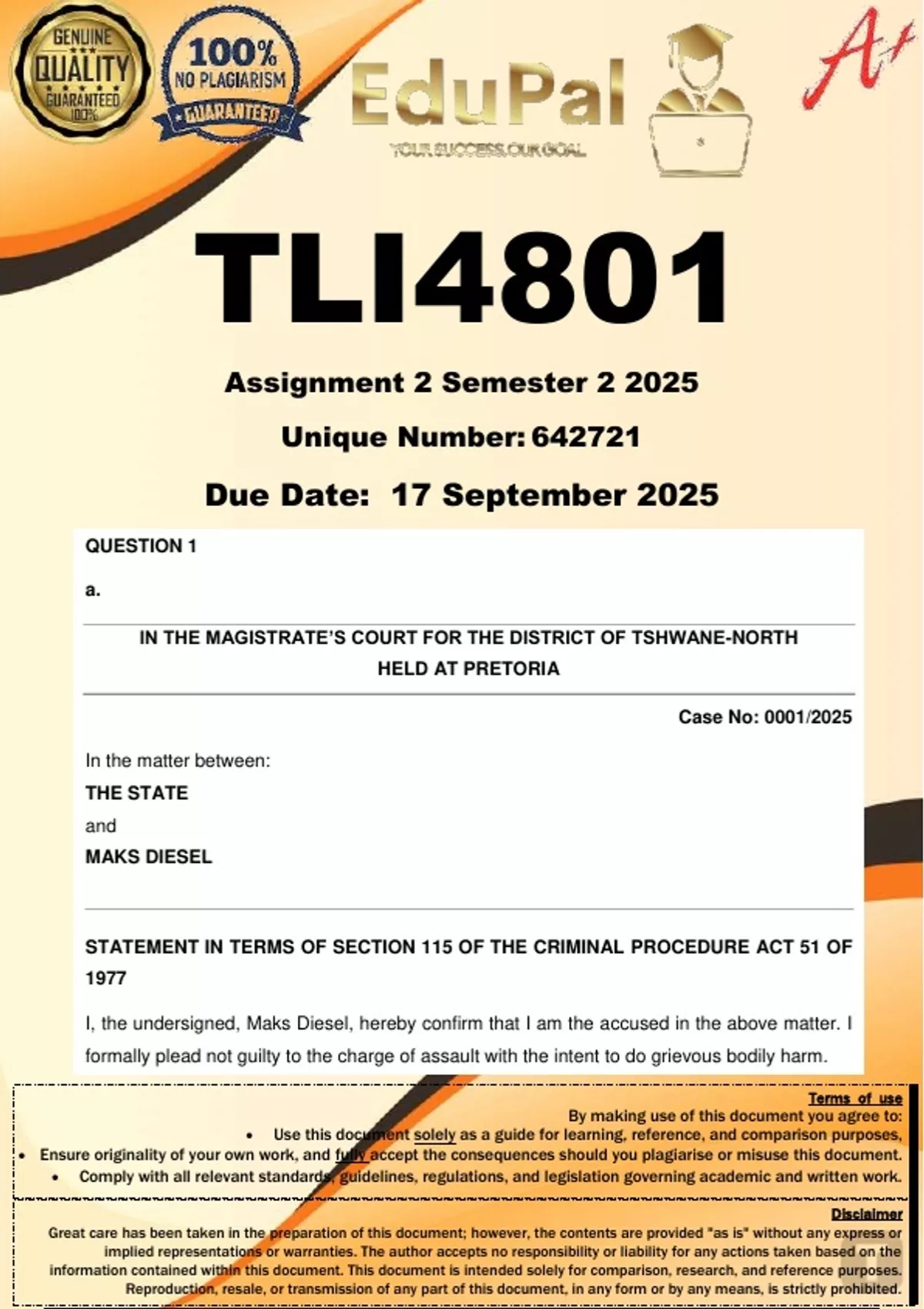 TLI4801 Assignment 2 (COMPLETE ANSWERS) Semester 2 2025 (642721) - DUE ...