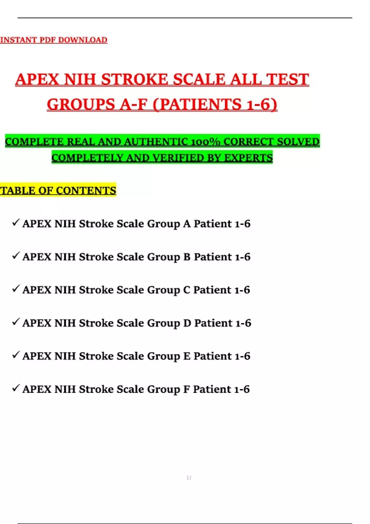 2025 APEX NIH Stroke Scale – All Test Groups A-F Patients 1–6 | Newest ...
