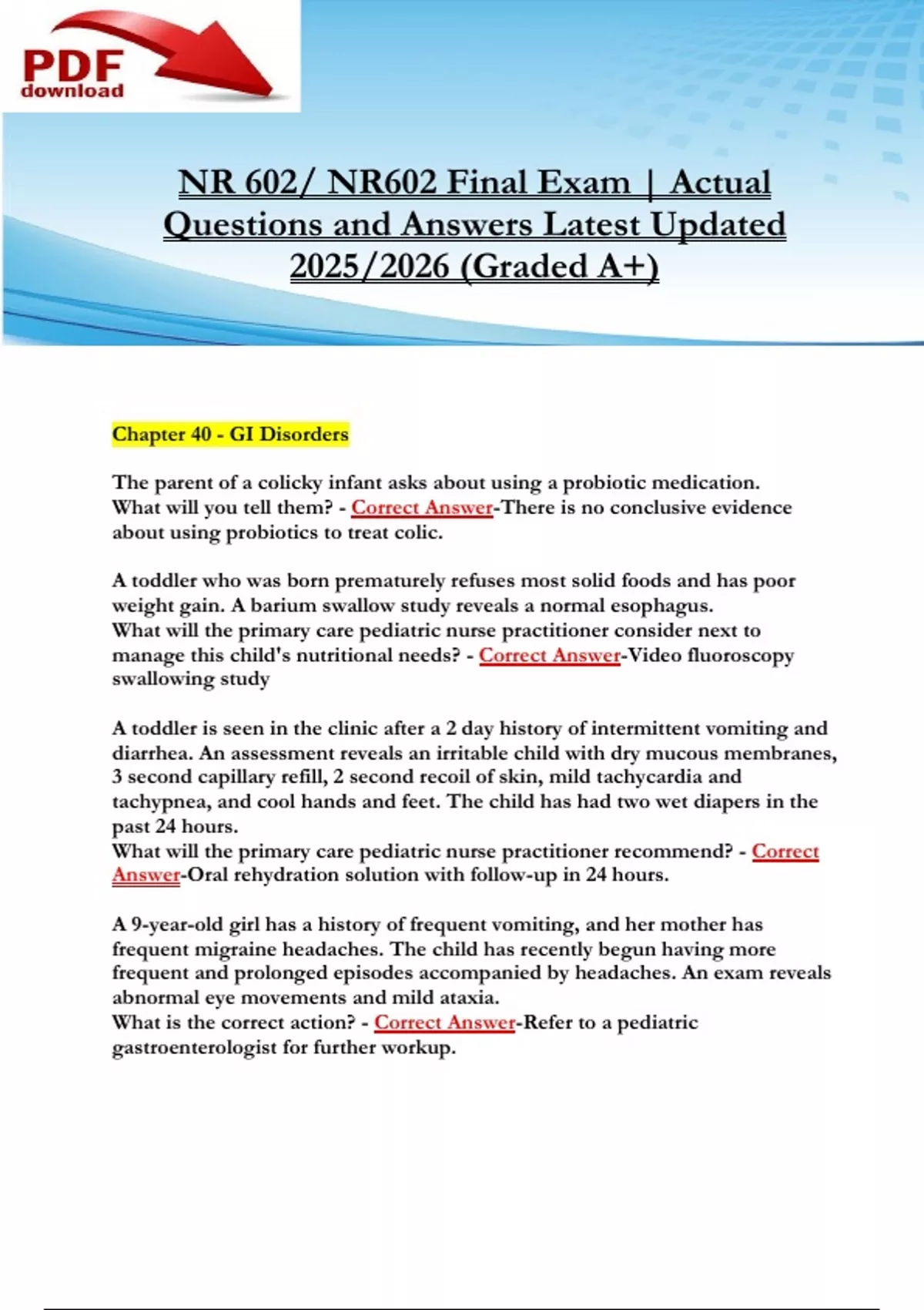 Package deal for NR 602/ NR602 Final Exam | Actual Questions and ...