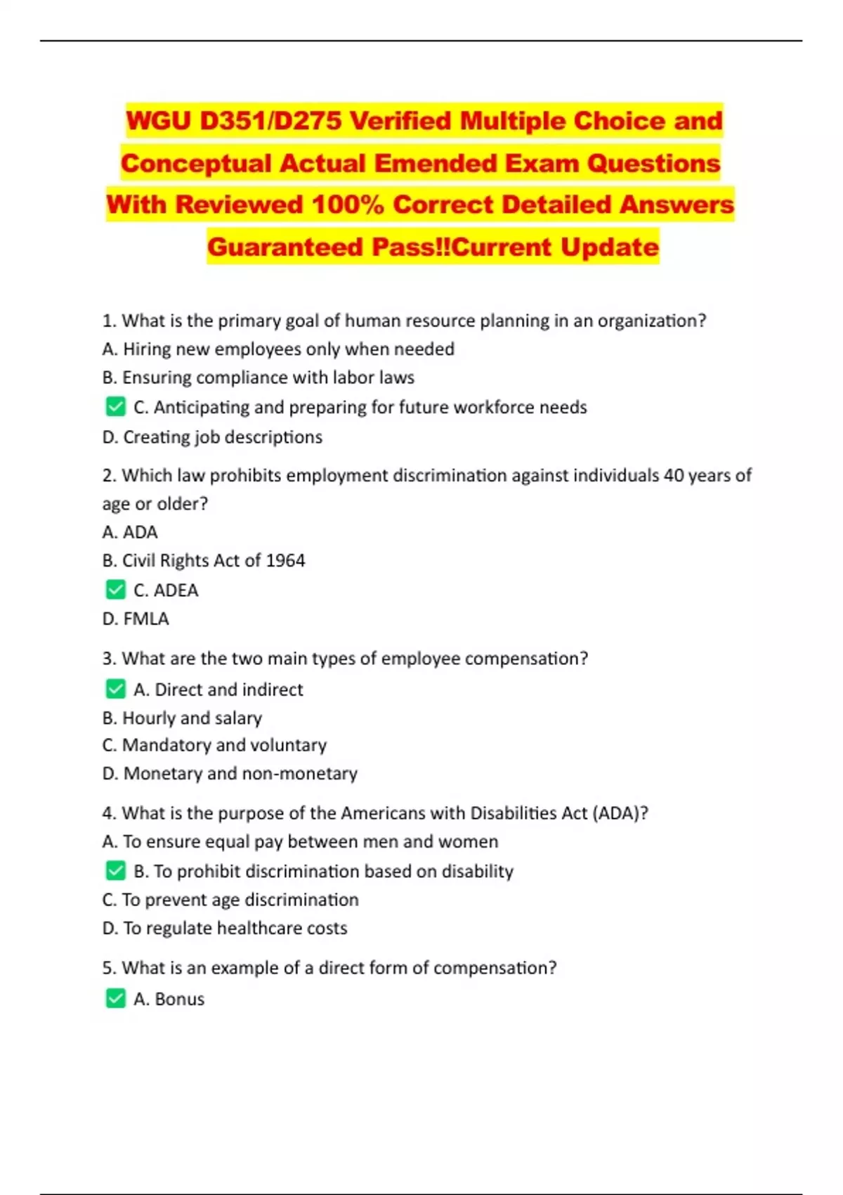 WGU D351/D275 Verified Multiple Choice and Conceptual Actual Emended ...