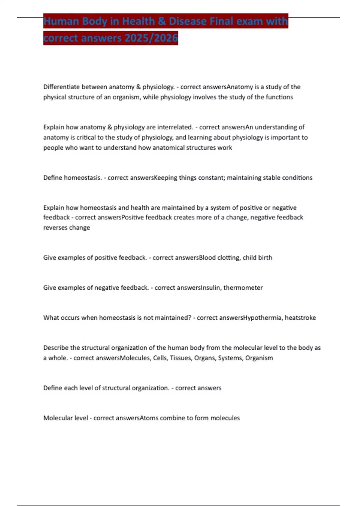 Human Body in Health & Disease Final - Human Body in Health & Disease ...