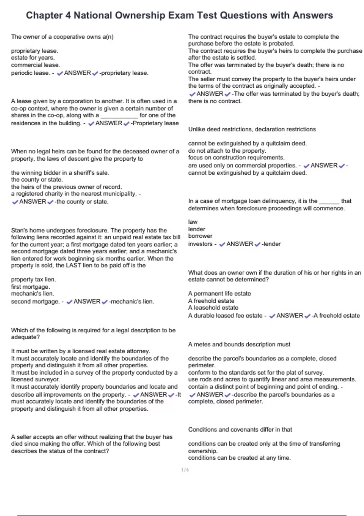 Chapter 4 National Ownership Exam Test Questions with Answers - Chapter ...