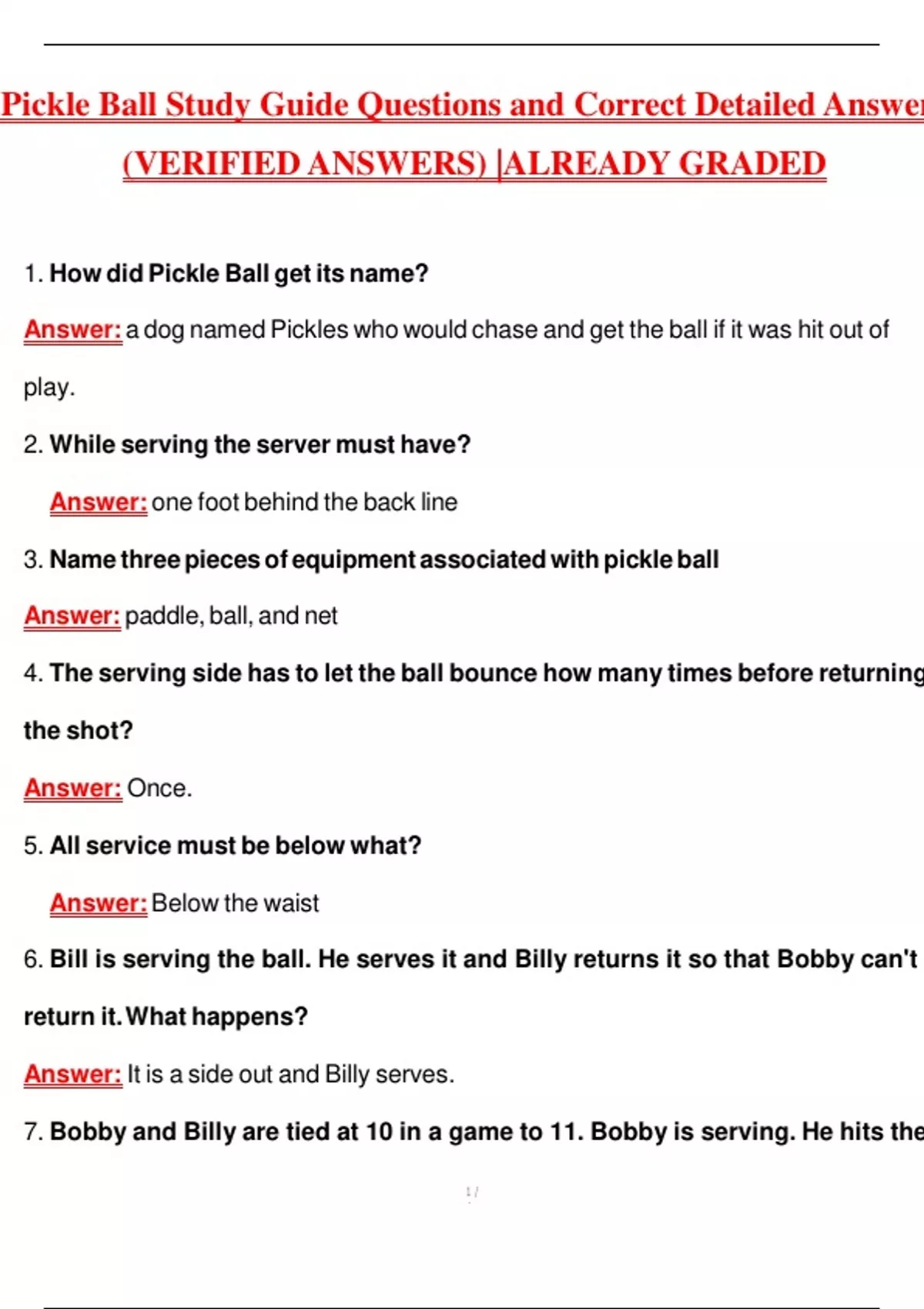 Pickleball Study Guide Questions with Answers Pass the Exam, 100% ...