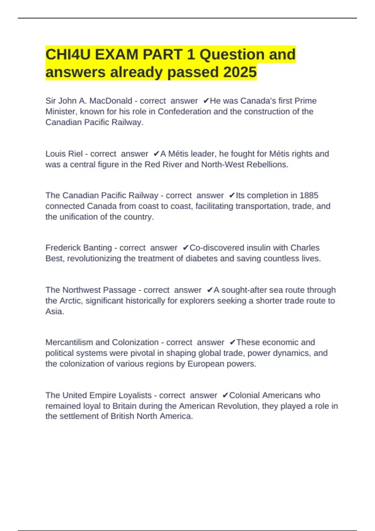 CHI4U EXAM PART 1 Question and answers already passed 2025 - CHI4U ...