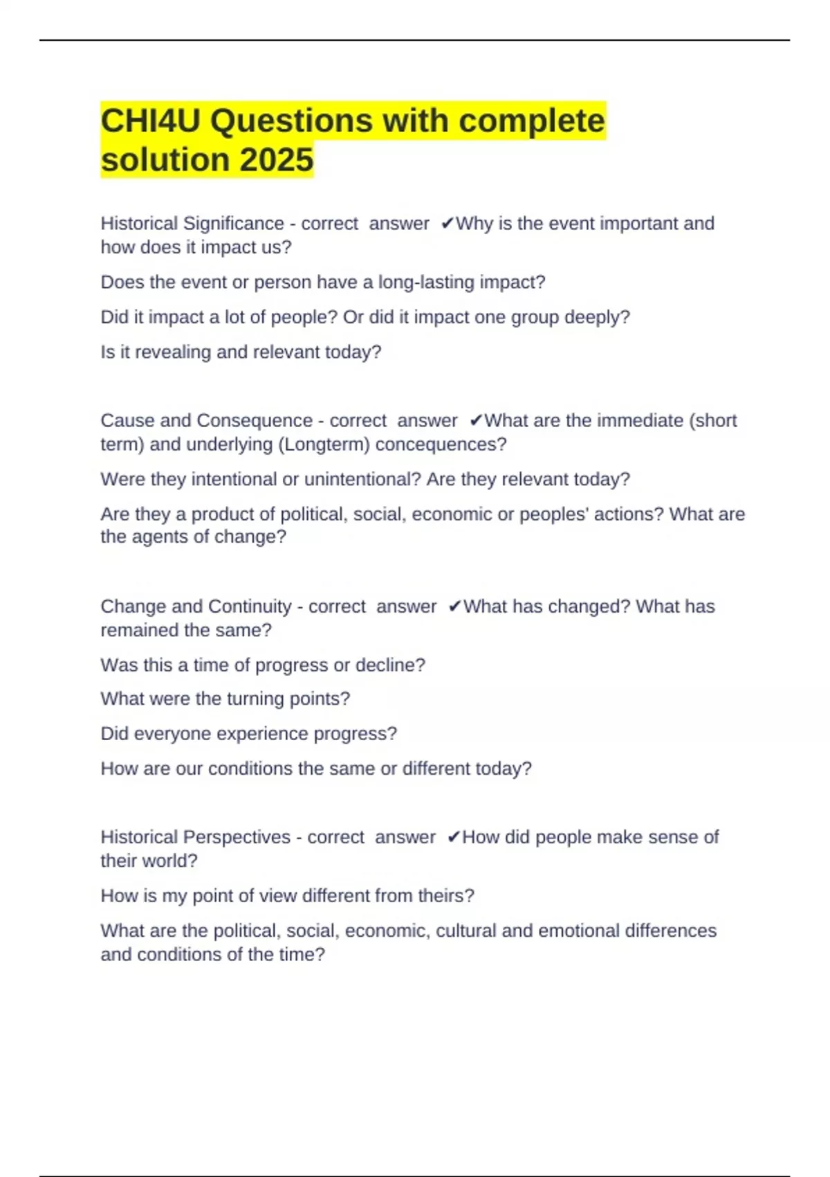 CHI4U Questions with complete solution 2025 - CHI4U - Stuvia US