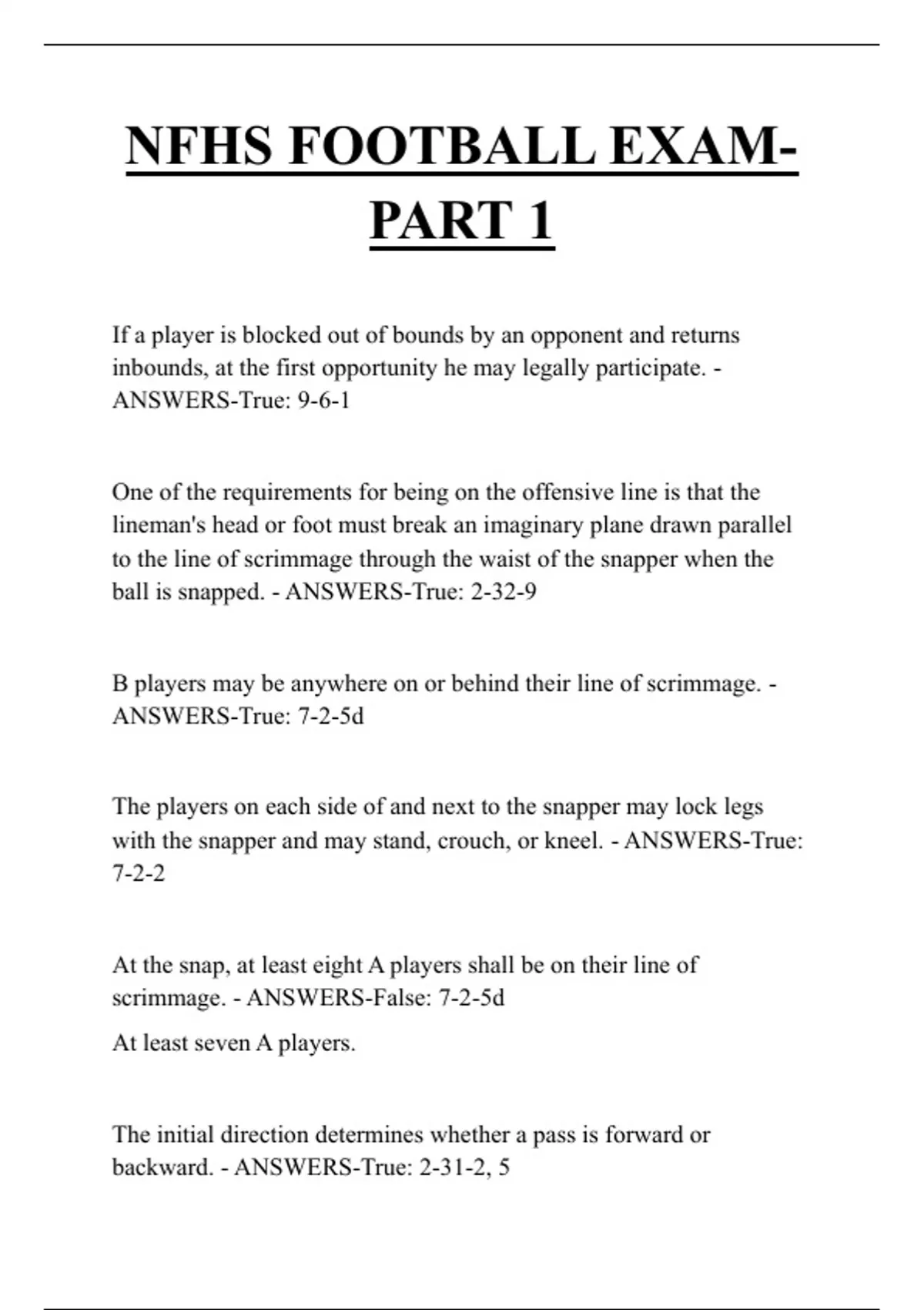 NFHS FOOTBALL EXAMPART 1 QUESTIONS AND ANSWERS 2025 - NFHS FOOTBALL ...