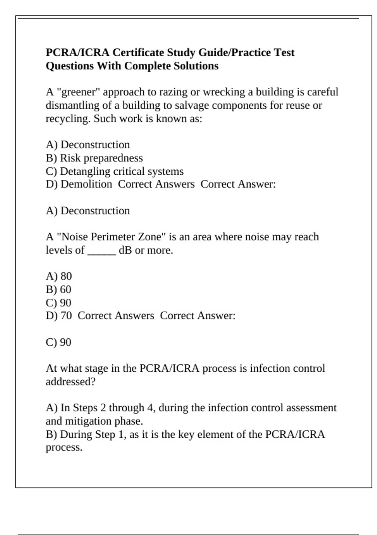 PCRA/ICRA Certificate Study Guide/Practice Test Questions With Complete ...