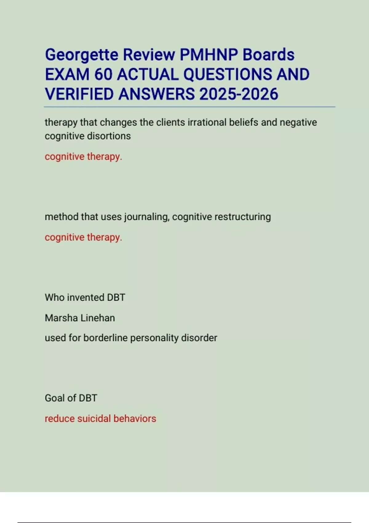 Georgette Review PMHNP Boards EXAM 60 ACTUAL QUESTIONS AND VERIFIED ...