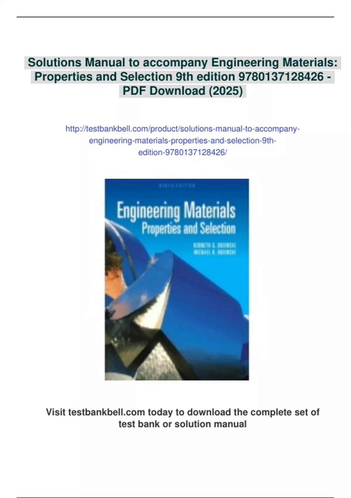 Summary Solutions Manual to accompany Engineering Materials: Properties ...