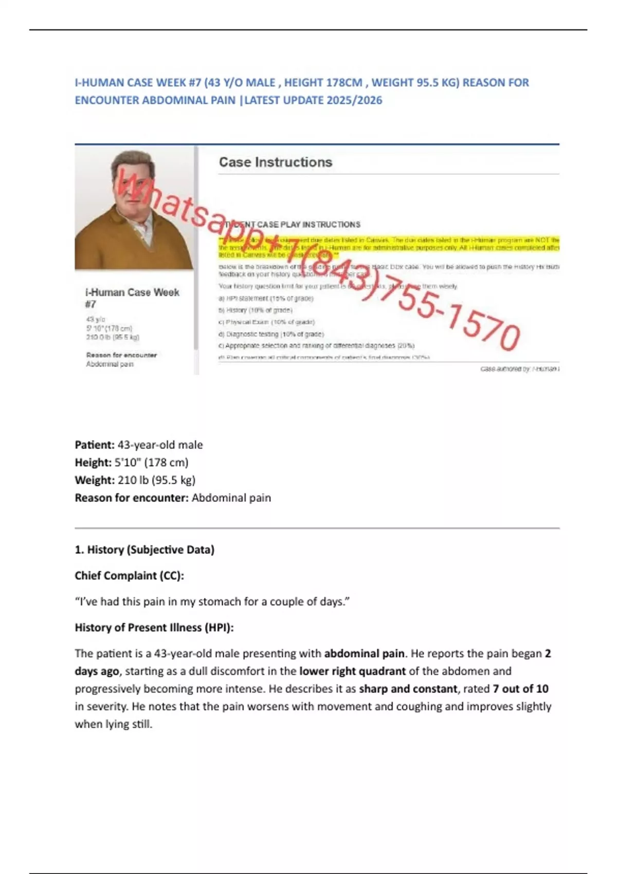 I-HUMAN CASE WEEK #7 (43 Y/O MALE , HEIGHT 178CM , WEIGHT 95.5 KG ...