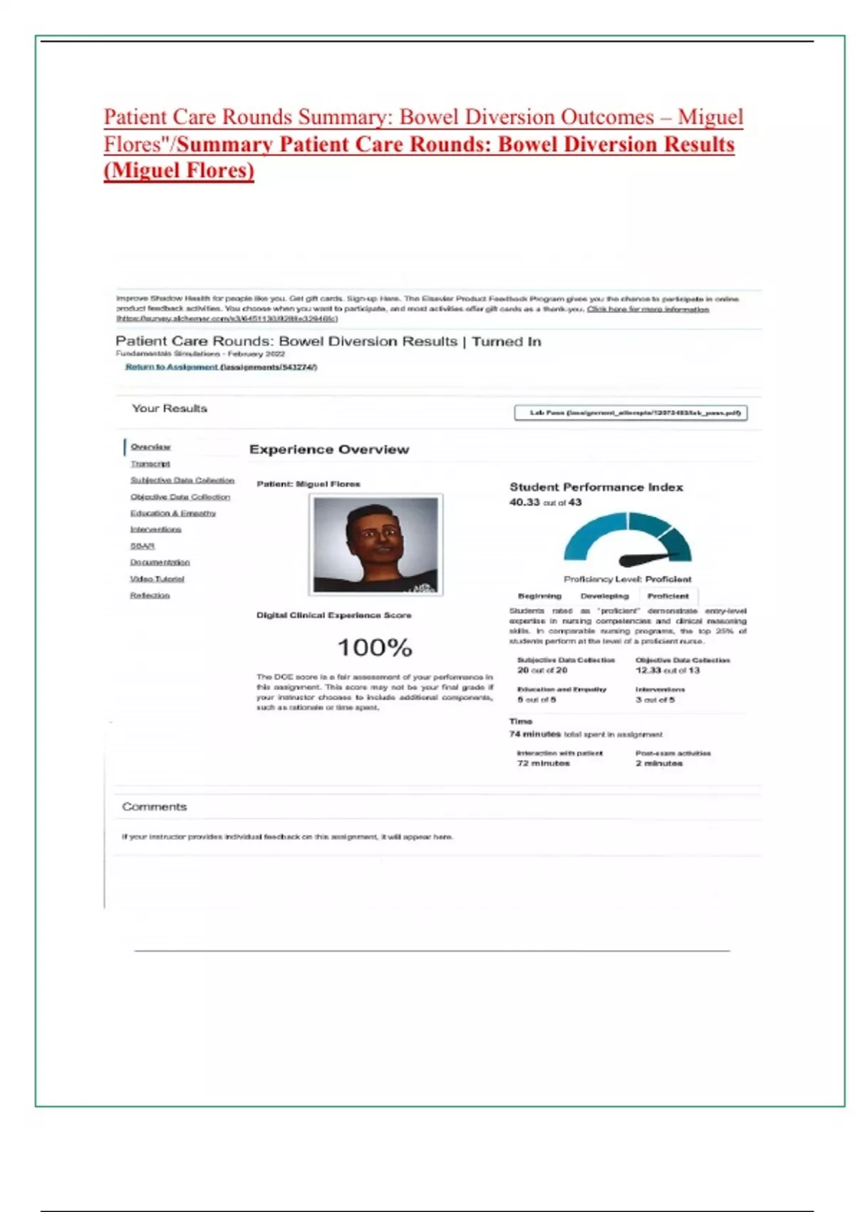 Summary Patient Care Rounds: Bowel Diversion Results (Miguel Flores) - Patient Care Rounds ...
