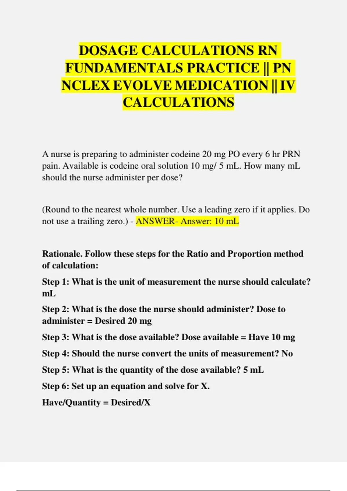 Dosage Calculations & Medication Administration – Practice 2025/2026 ...