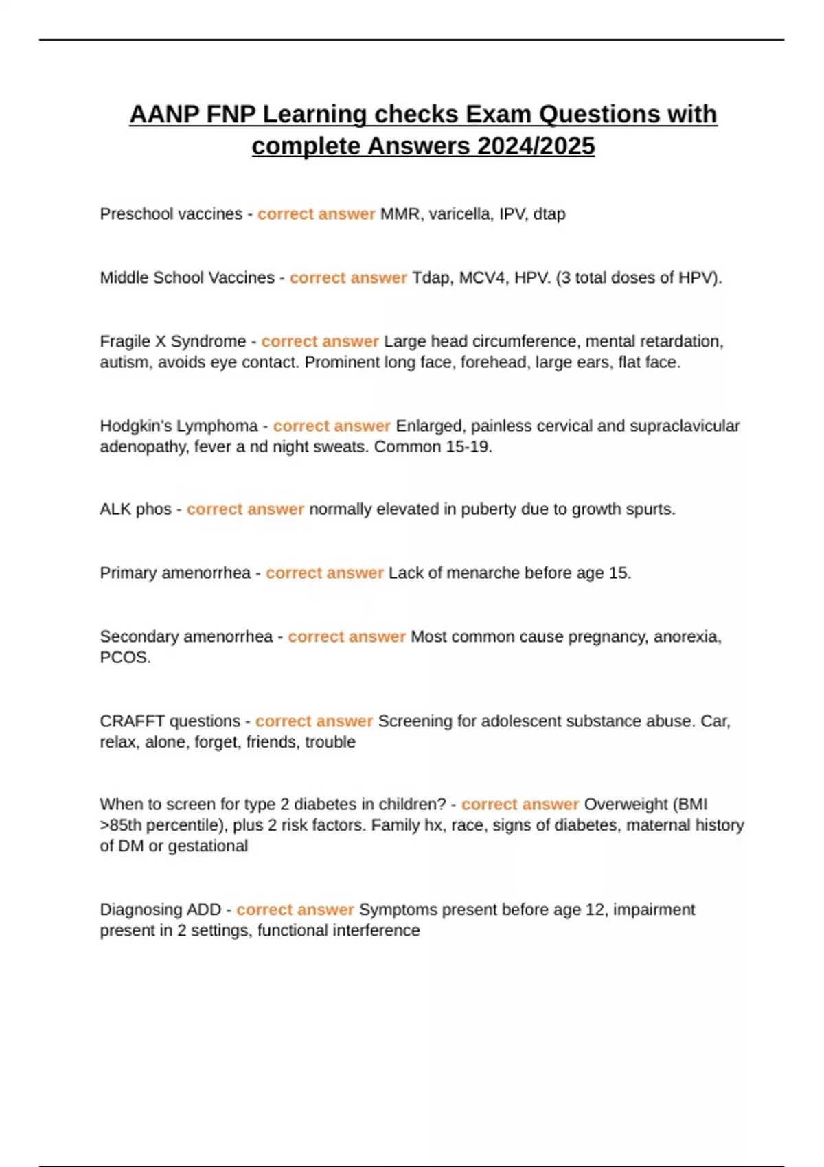 AANP FNP Learning checks Exam Questions with complete Answers 2024/2025 ...