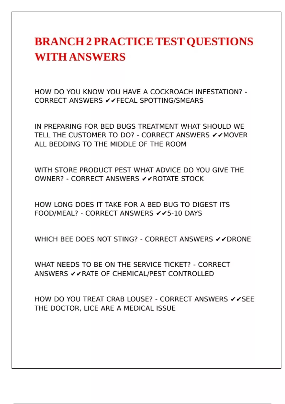 BRANCH 2 PRACTICE TEST QUESTIONS WITH ANSWERS - Pest control branch 2 ...