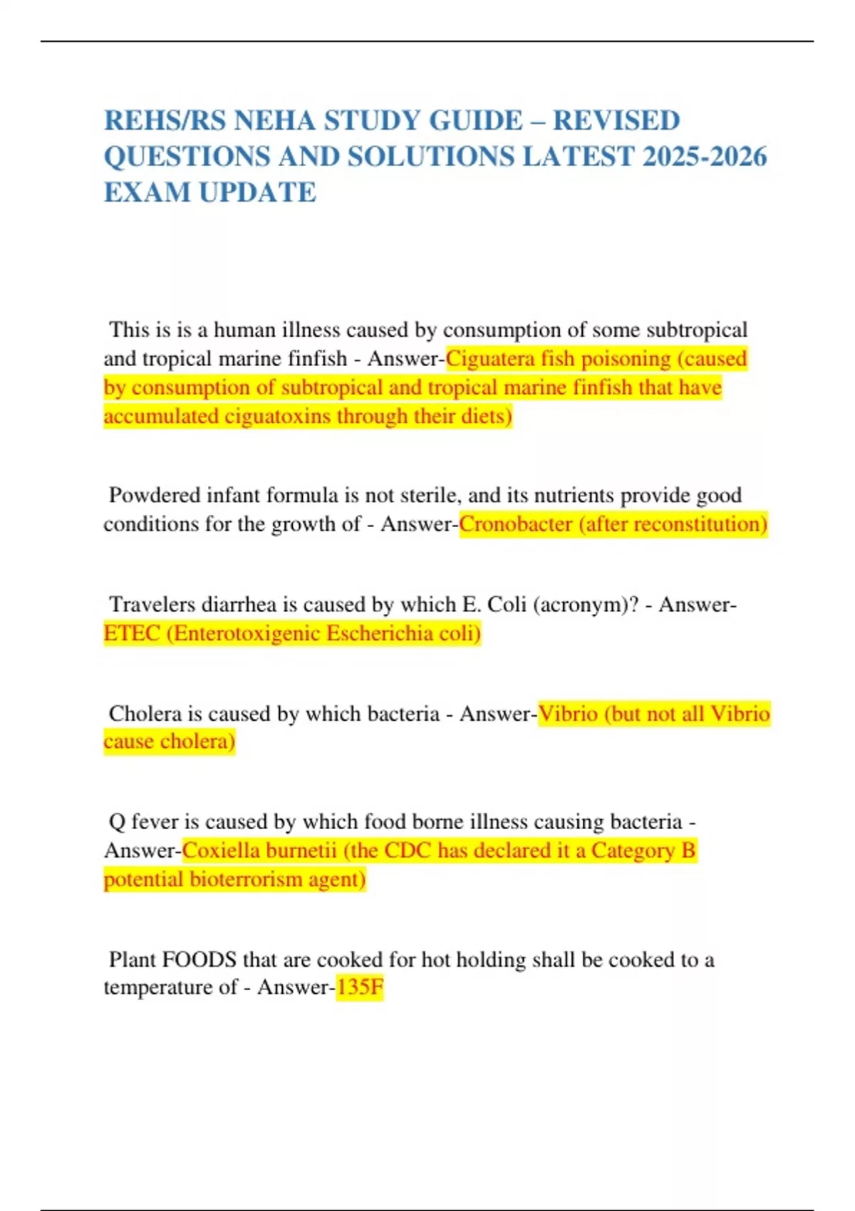 REHS/RS NEHA STUDY GUIDE – REVISED QUESTIONS AND SOLUTIONS LATEST EXAM ...