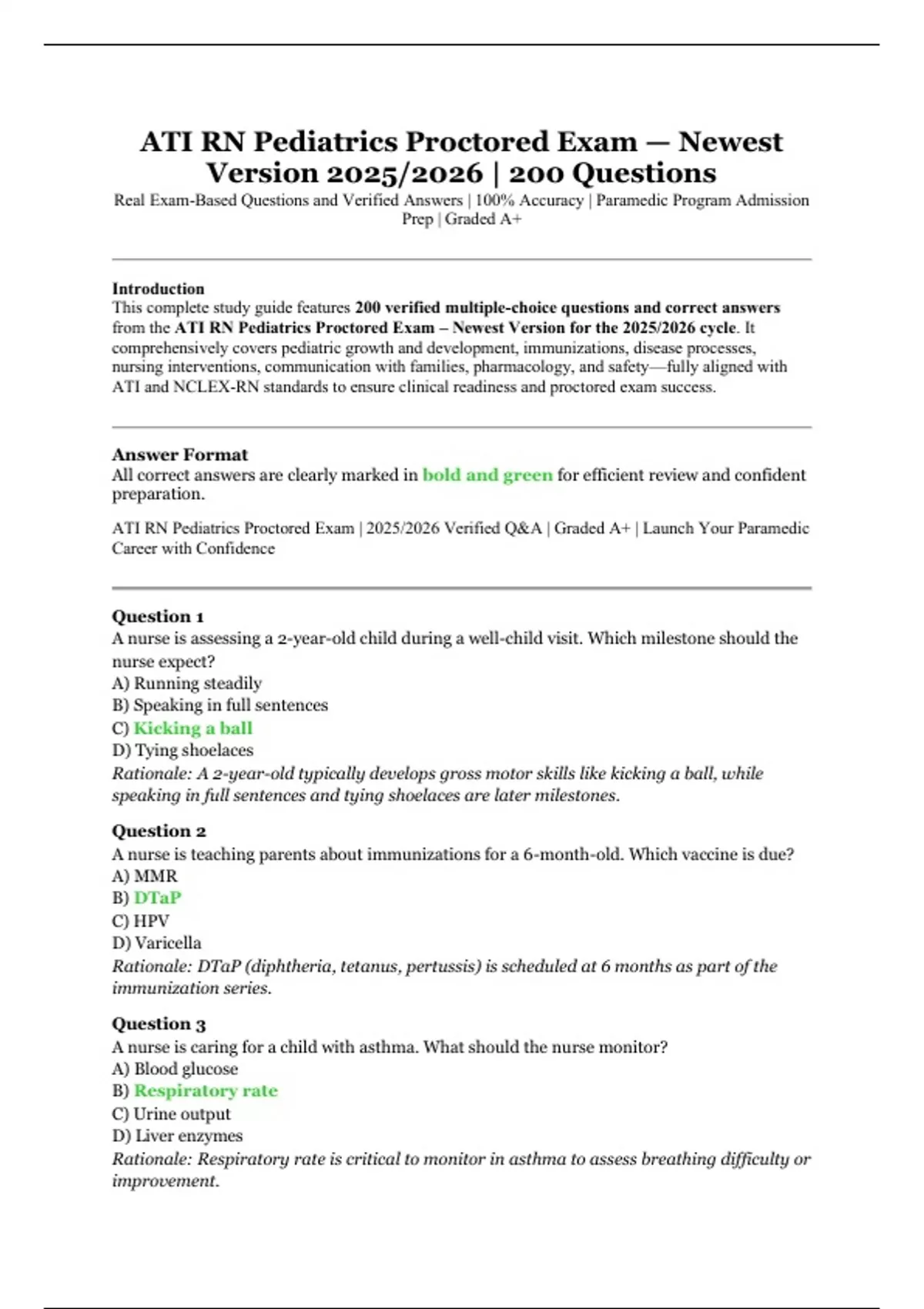 ATI RN Pediatrics Proctored Exam — Newest Version 2025/2026 200 Real ...