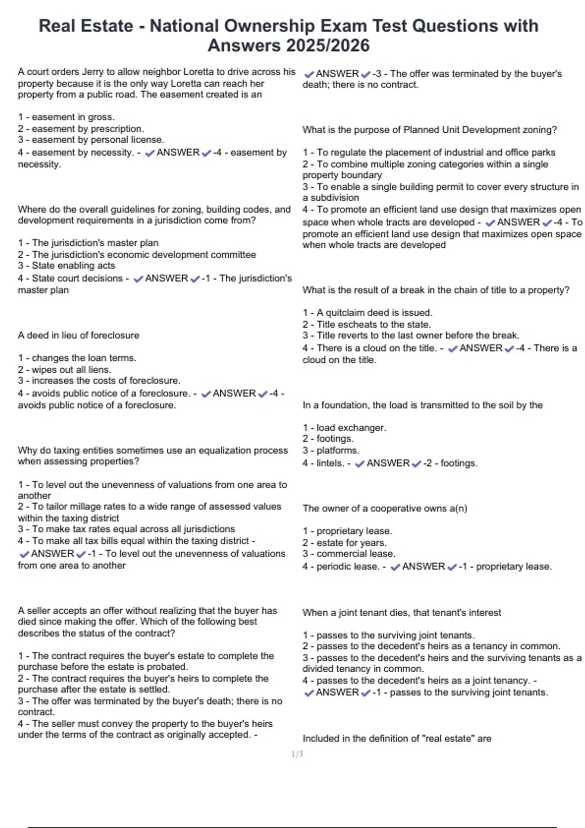 Real Estate - National Ownership Exam Test Questions with Answers 2025/ ...