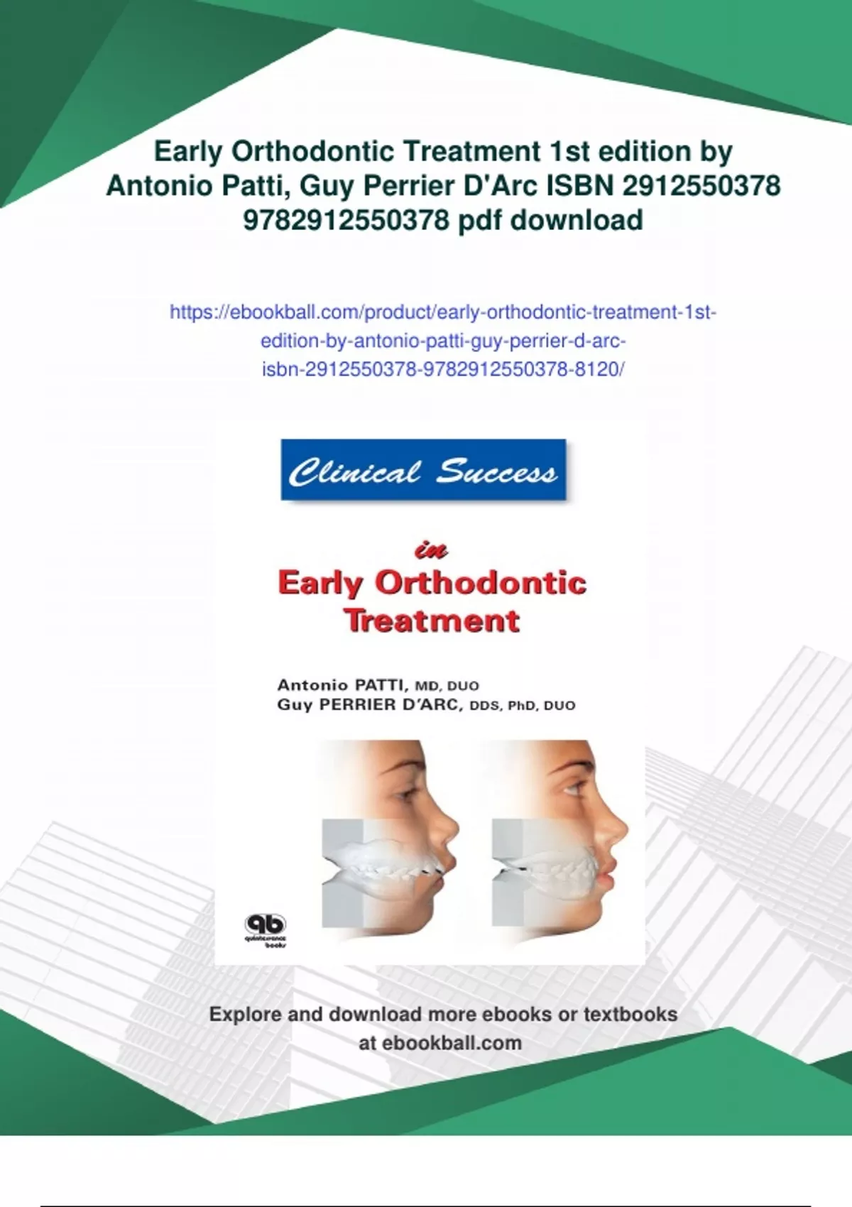 Summary Early Orthodontic Treatment 1st edition by Antonio Patti, Guy ...
