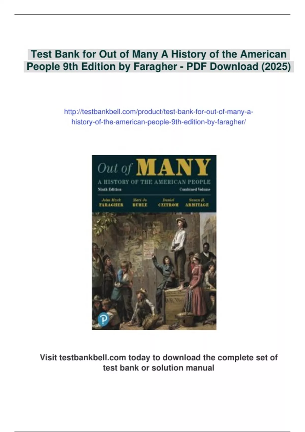 Summary Test Bank for Out of Many A History of the American People 9th ...