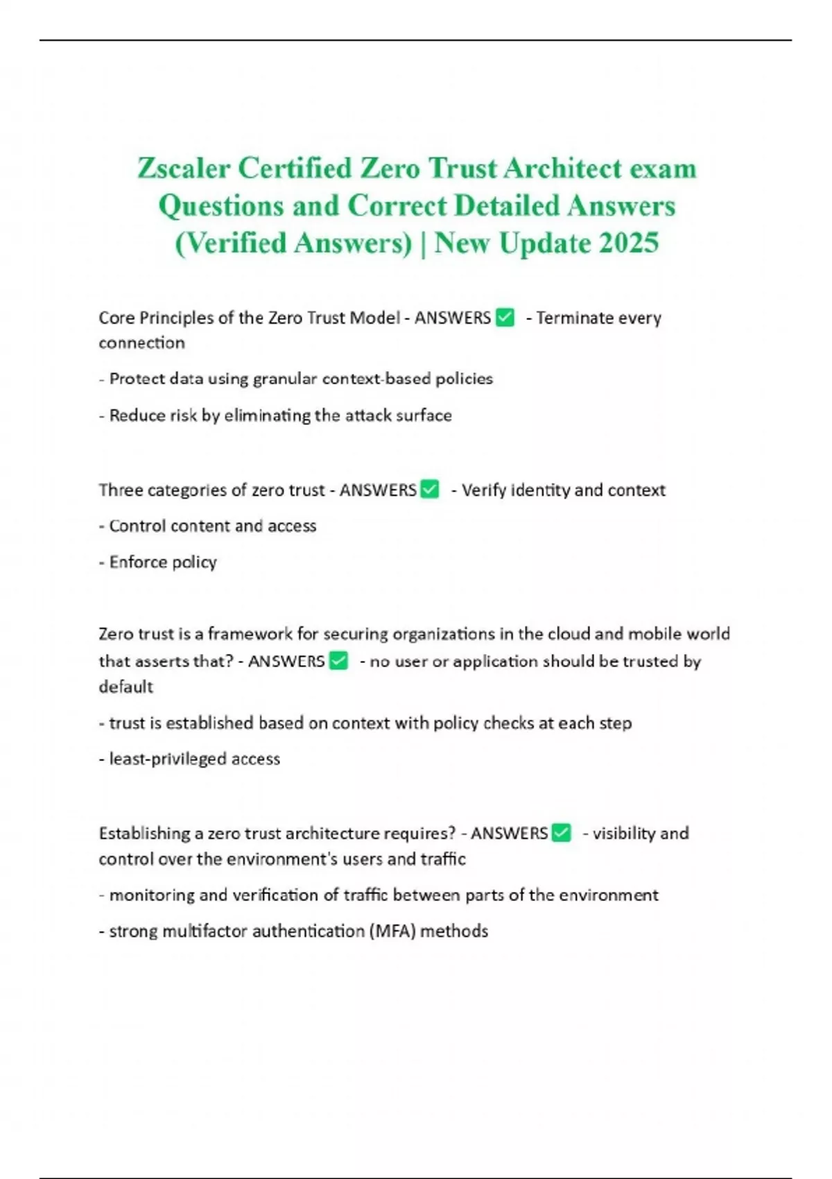 Zscaler Certified Zero Trust Architect exam Questions and Correct ...