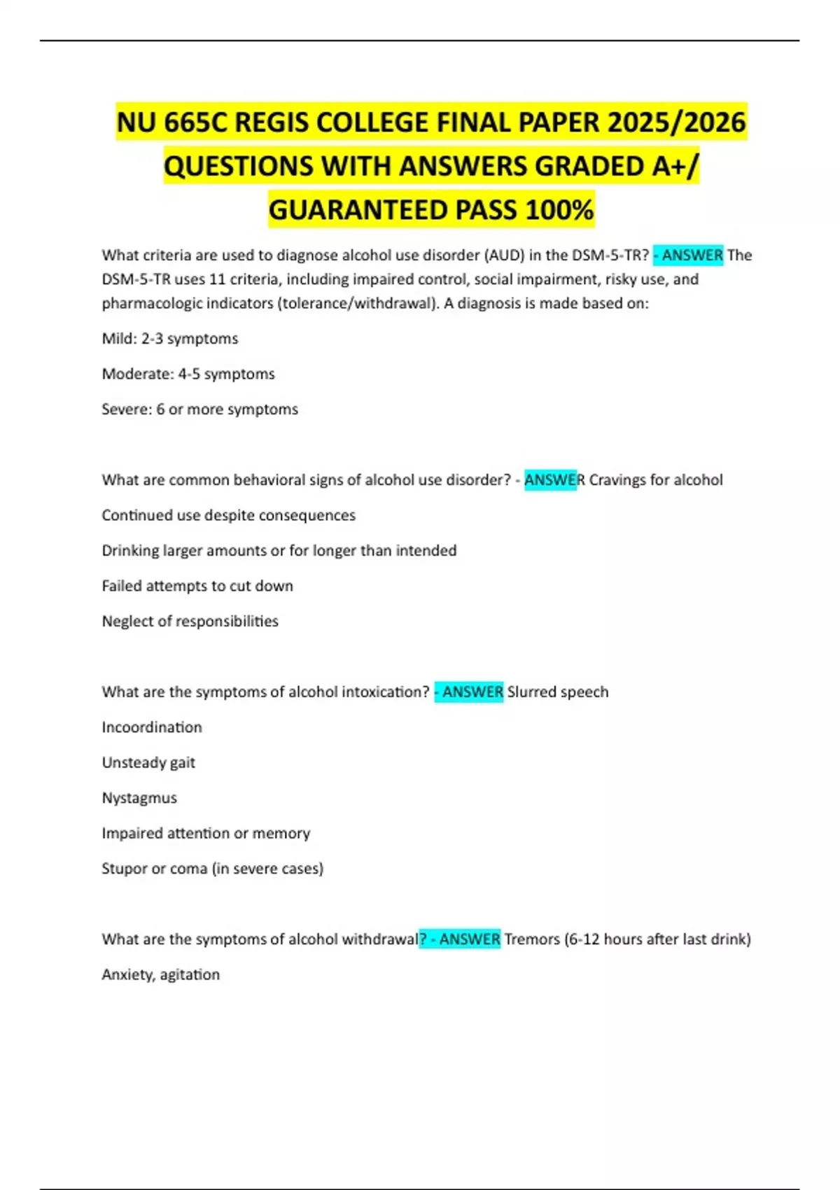 NU 665C REGIS COLLEGE FINAL PAPER 2025/2026 QUESTIONS WITH ANSWERS ...