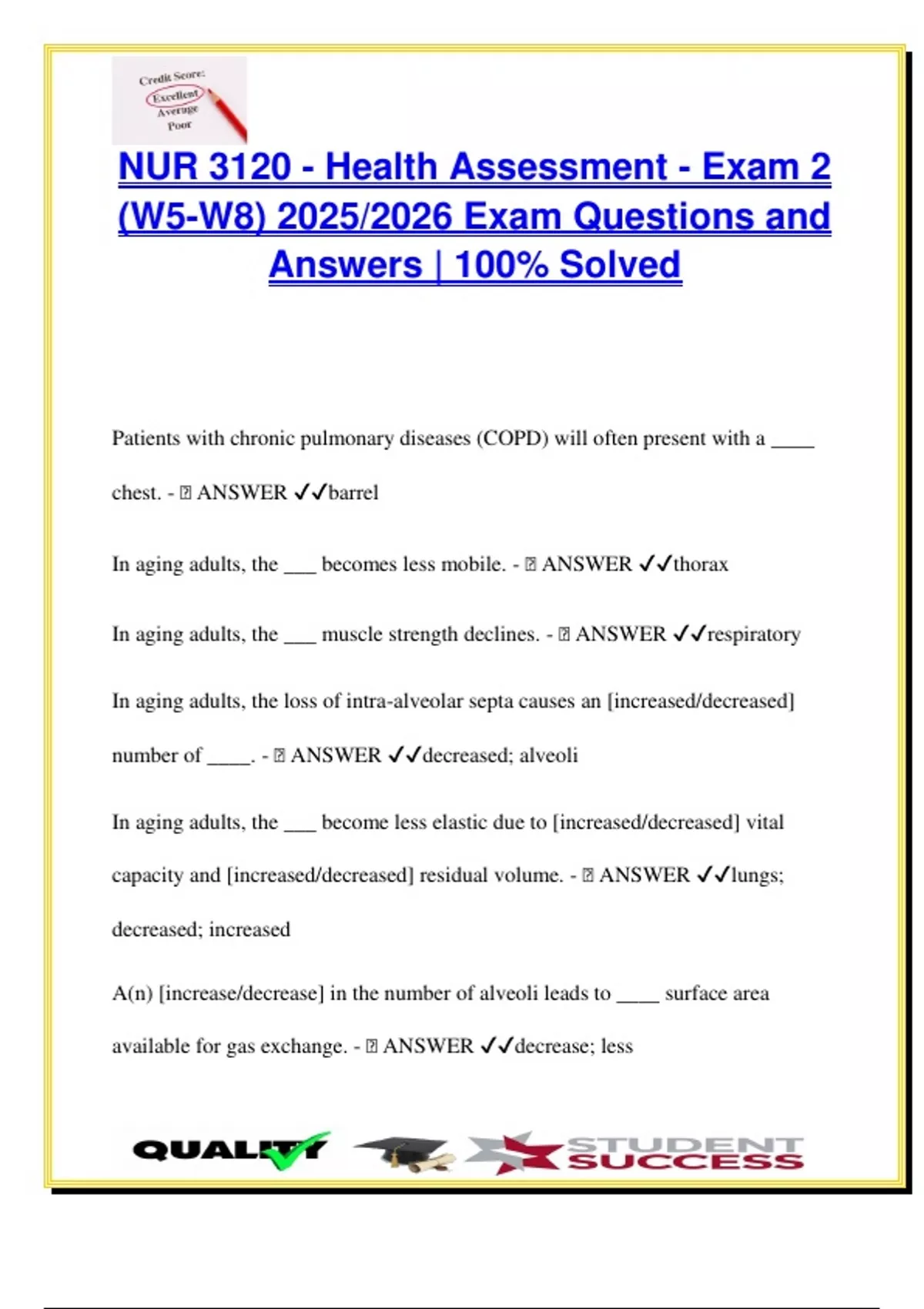 NUR 3120 – Foundations of Nursing Exam Guide 2025/2026 | 85+ Practice ...