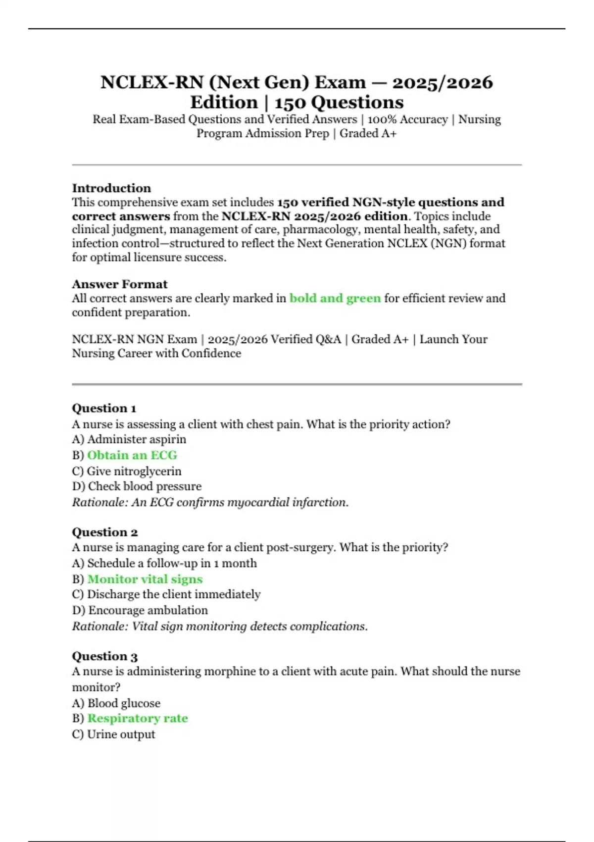 NCLEX-RN (Next Gen) Exam — 2025/2026 Edition | 150 Questions | Verified ...