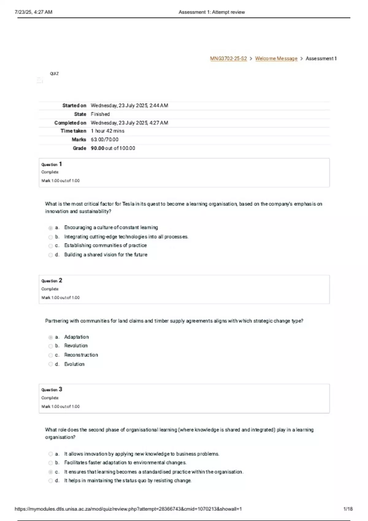 MNG3702 MCQ ASSIGNMENT ANSWER SEM 2 2025 - Strategic Implementation and ...