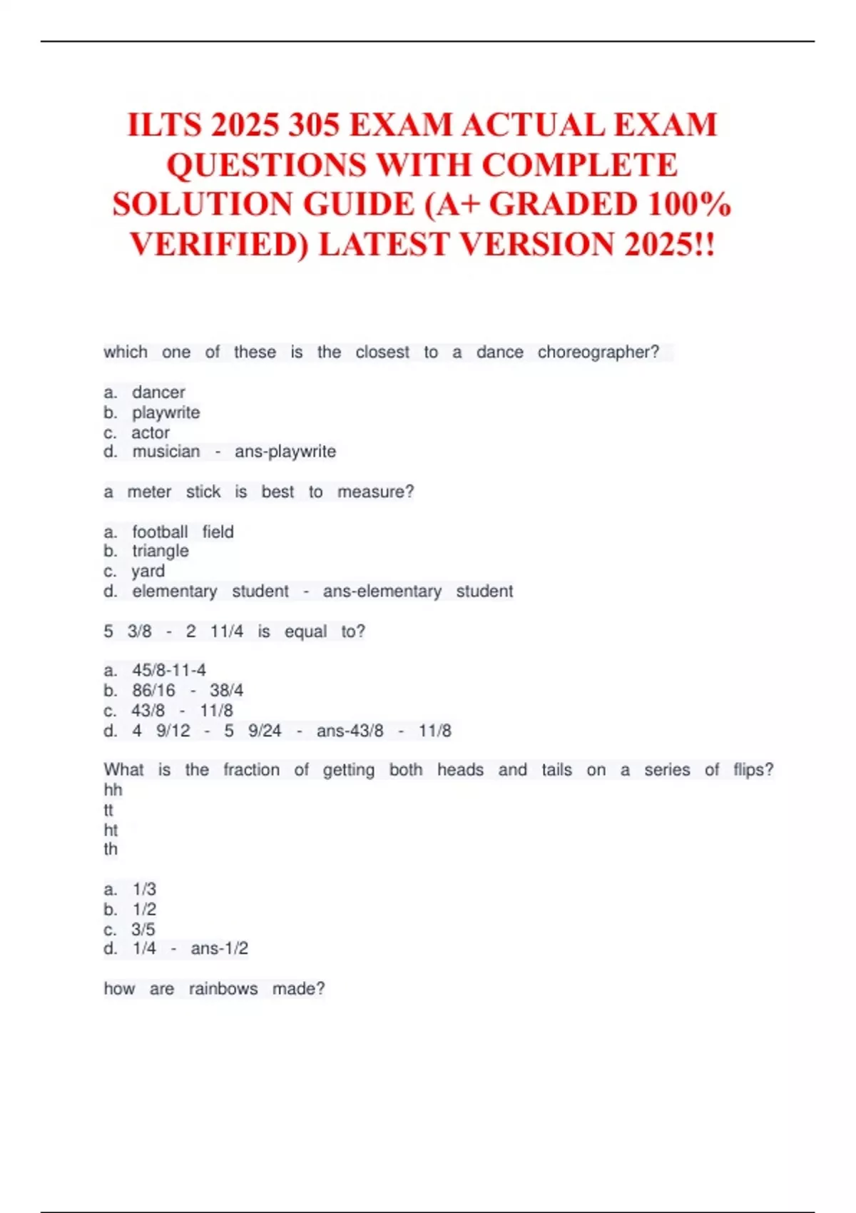 ILTS 2025 305 EXAM ACTUAL EXAM QUESTIONS WITH COMPLETE SOLUTION GUIDE ...