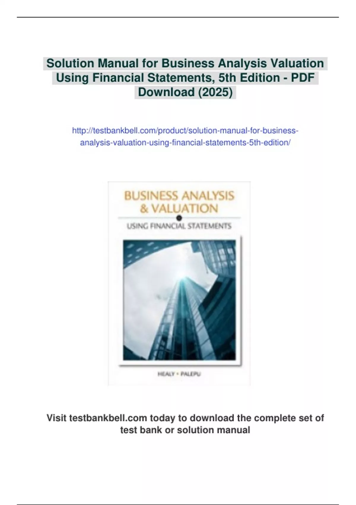 Summary Solution Manual for Business Analysis Valuation Using Financial ...