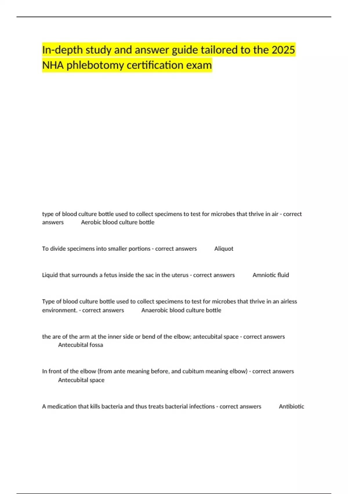 In-depth study and answer guide tailored to the 2025 NHA phlebotomy certification exam. - Nha ...