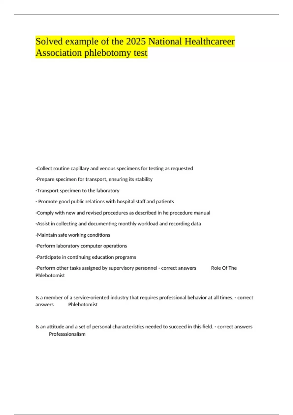 The NHA phlebotomy national examination for 2025 including a full set ...