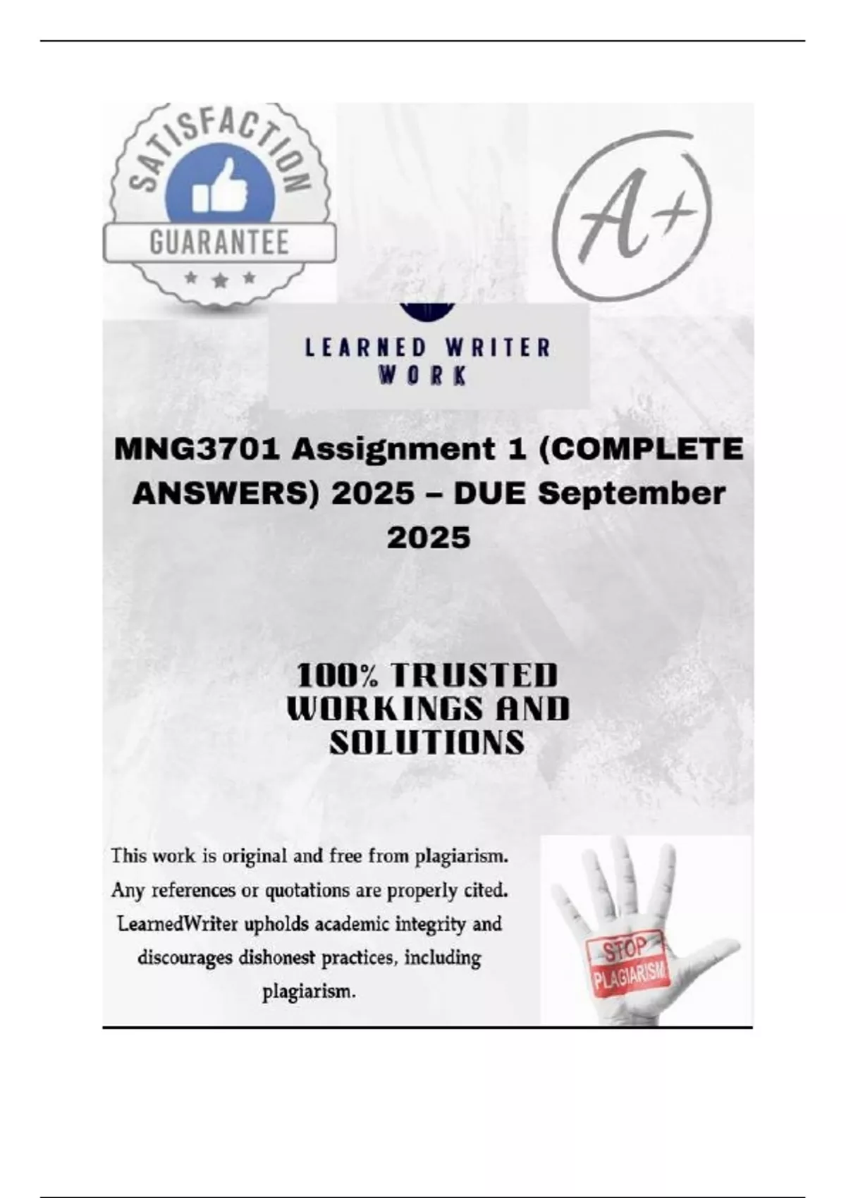 MNG3701 Assignment 1 semester 2(COMPLETE ANSWERS) 2025 – DUE August ...