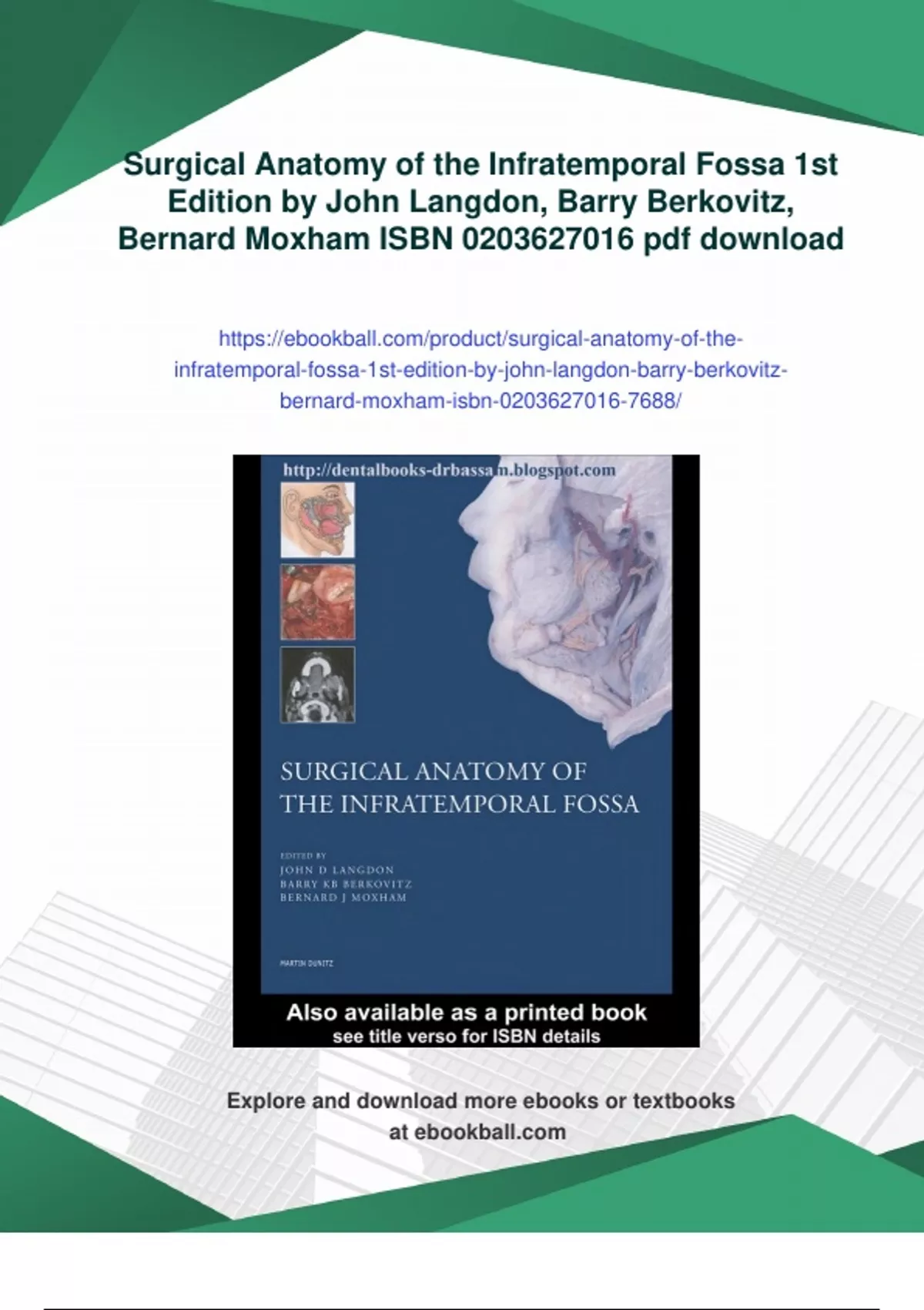 Summary Surgical Anatomy of the Infratemporal Fossa 1st Edition by John ...