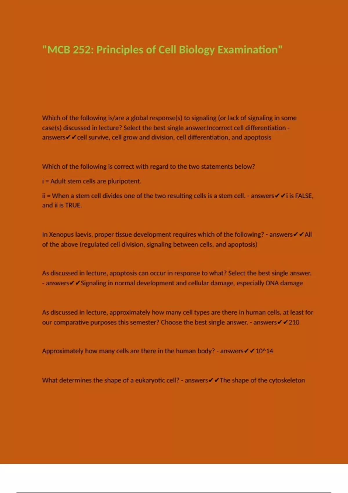 "MCB 252: Principles of Cell Biology Examination" - MCB 252 - Stuvia US