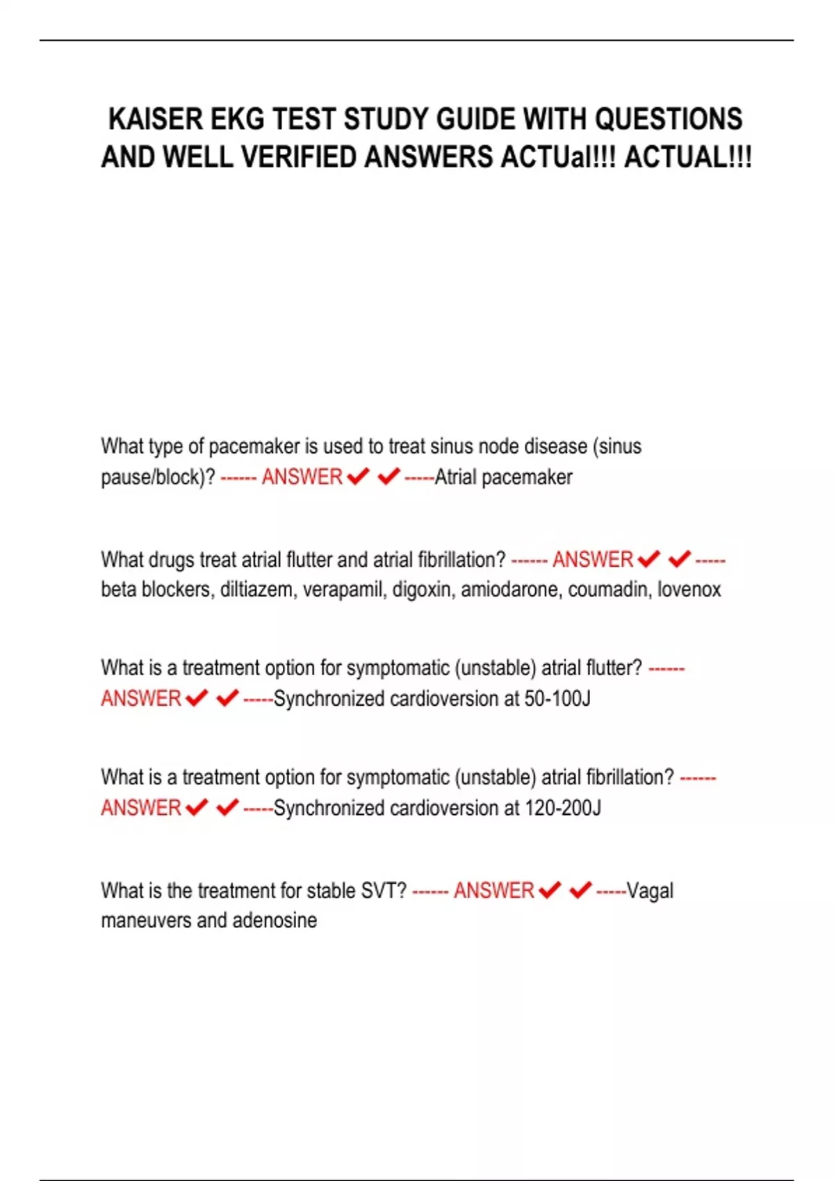 KAISER EKG TEST STUDY GUIDE WITH QUESTIONS AND WELL VERIFIED ANSWERS ...