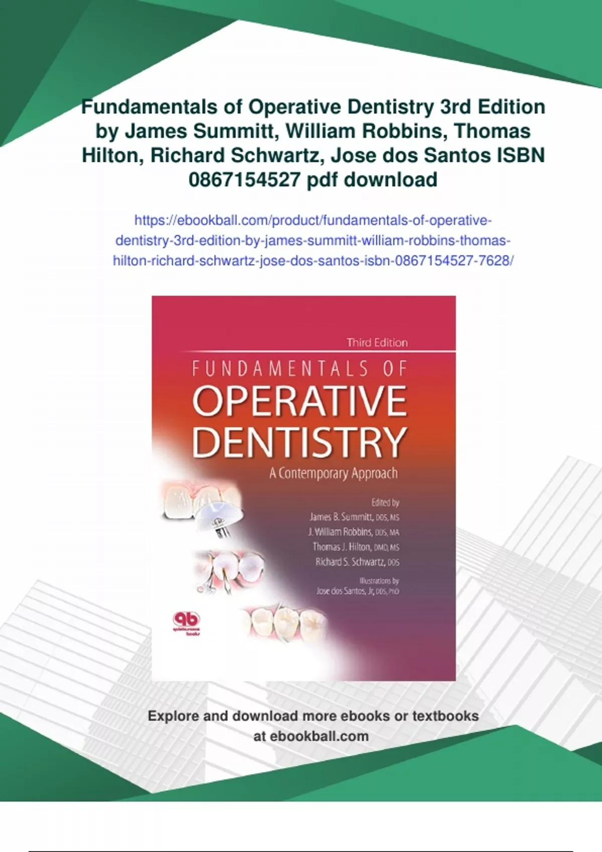 Summary Fundamentals of Operative Dentistry 3rd Edition by James ...