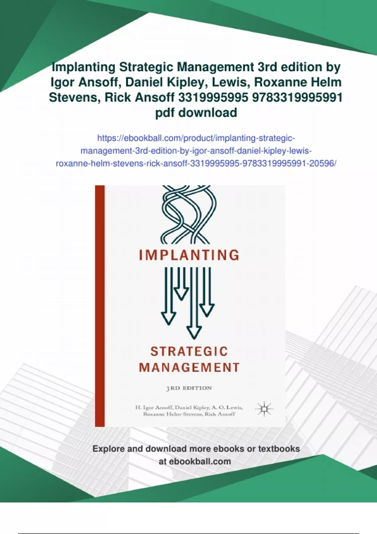 Summary Implanting Strategic Management 3rd edition by Igor Ansoff ...