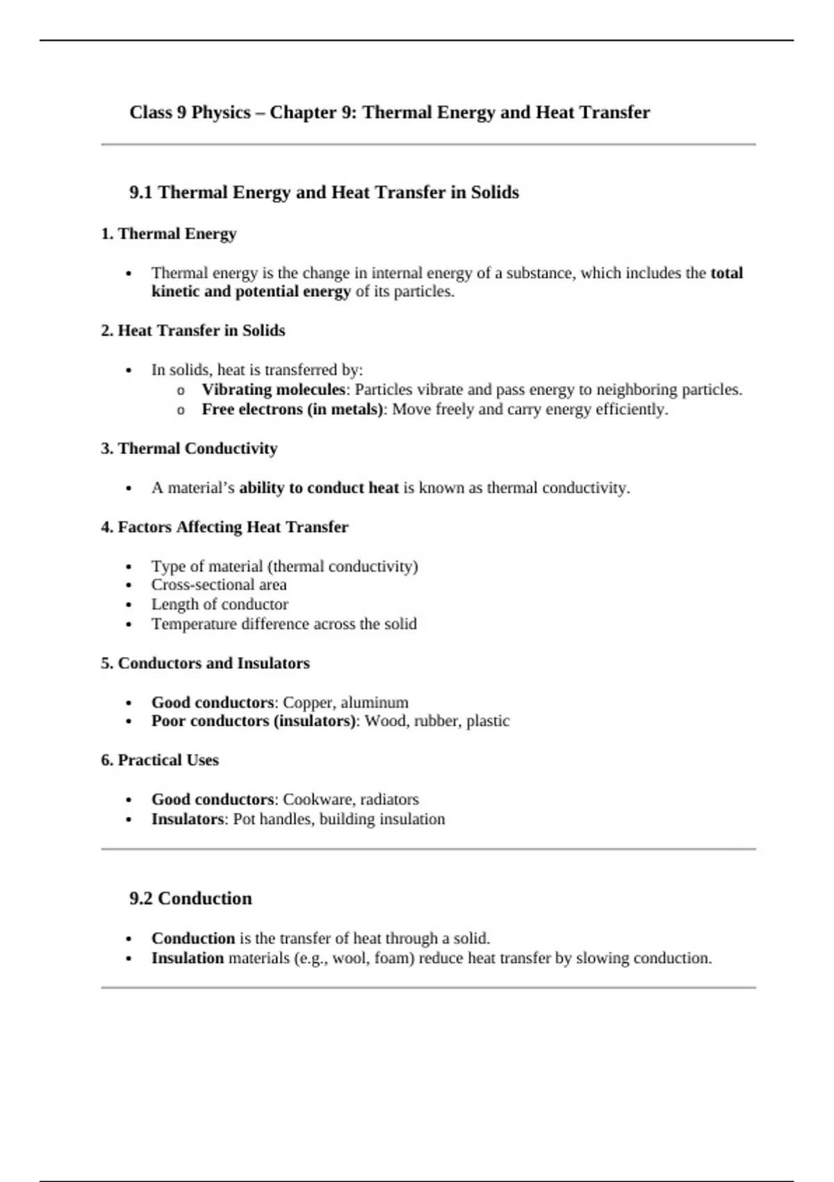 Class 9 Physics Notes – Chapter 9: Thermal Energy and Heat Transfer ...