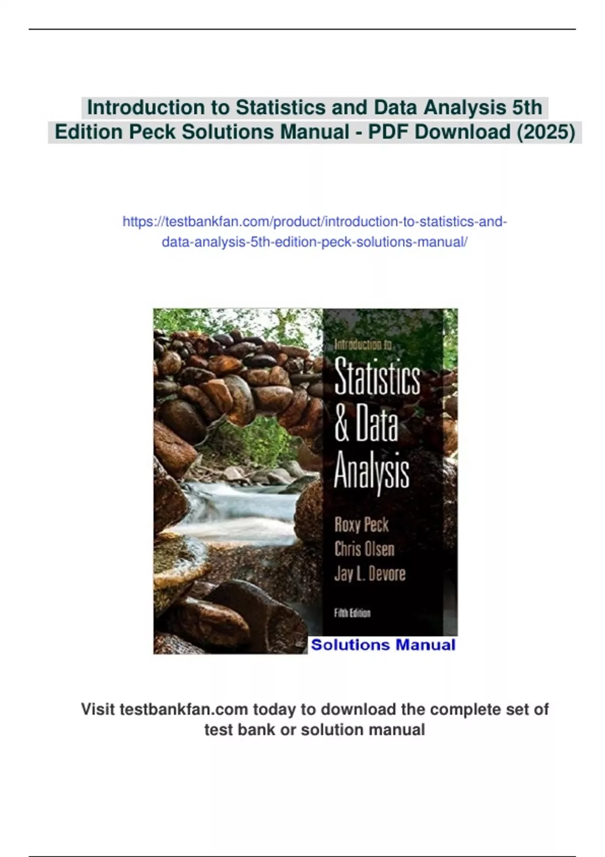 Summary Introduction to Statistics and Data Analysis 5th Edition Peck ...