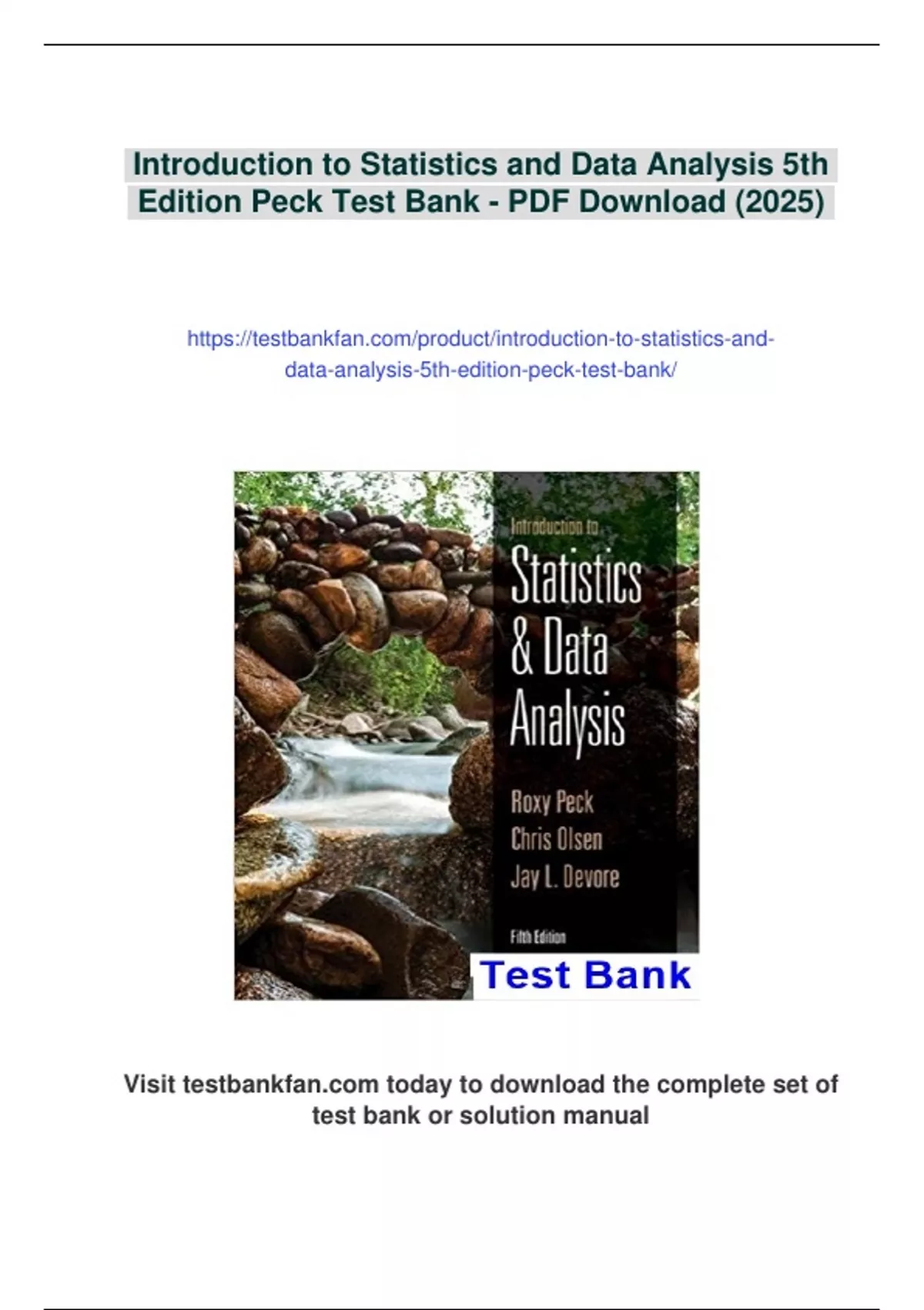 Summary Introduction to Statistics and Data Analysis 5th Edition Peck ...