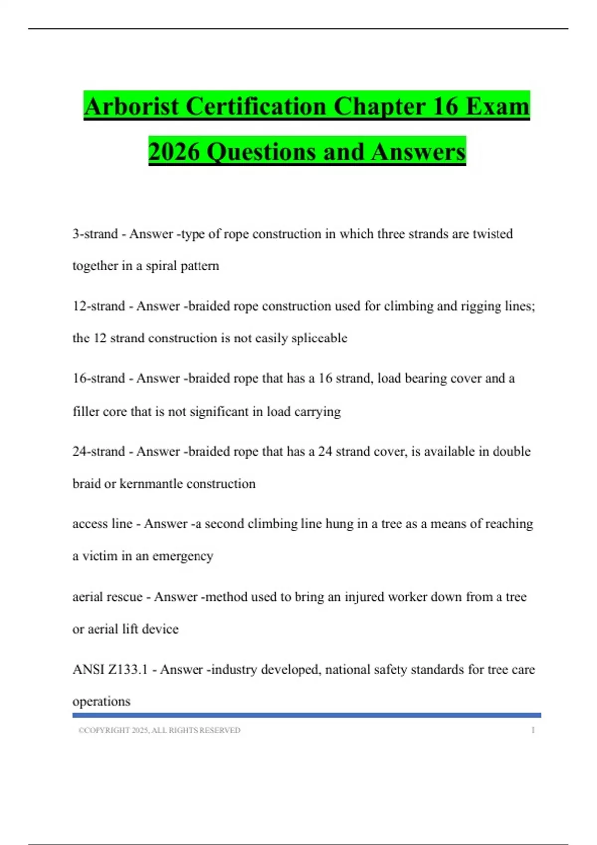 Arborist Certification Chapter 16 Exam 2026 Questions and Answers ...