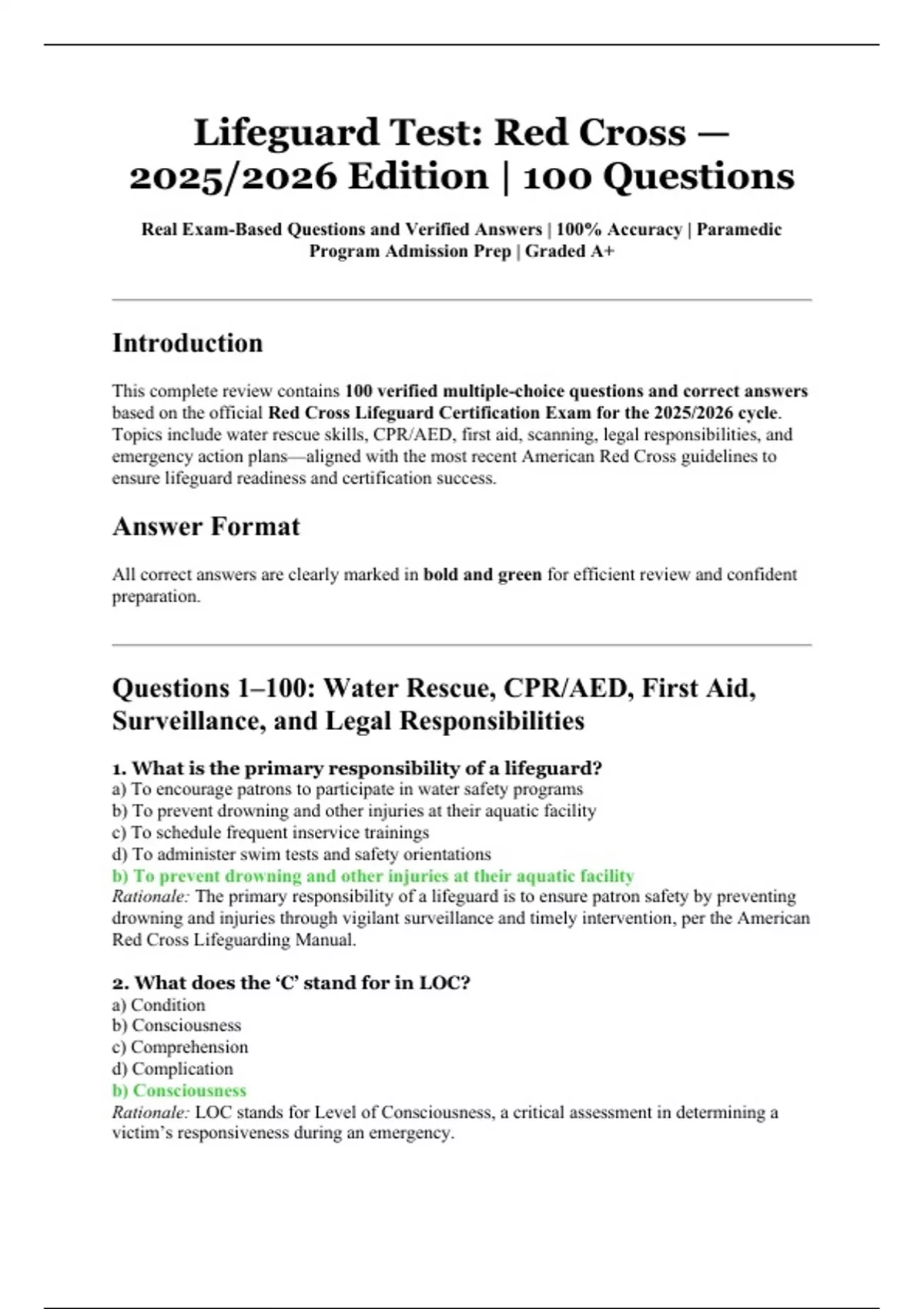 Lifeguard Test: Red Cross — 2025/2026 Edition | 100 Questions with ...