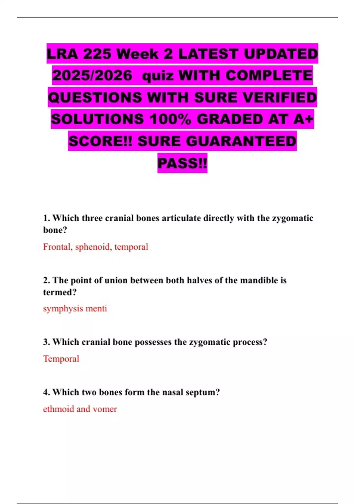 LRA 225 Week 2 LATEST UPDATED 2025/2026 quiz WITH COMPLETE QUESTIONS ...