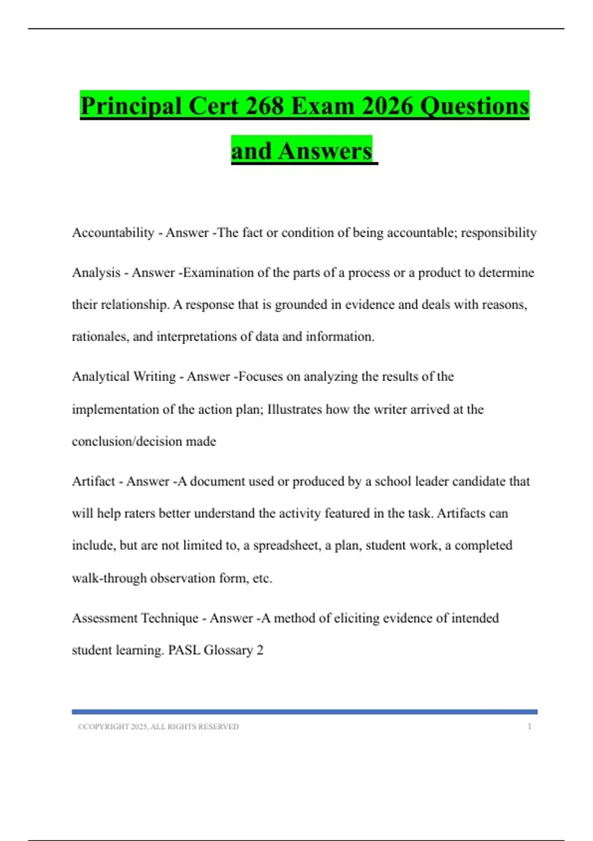 Principal Cert 268 Exam 2026 Questions and Answers - Principal as ...