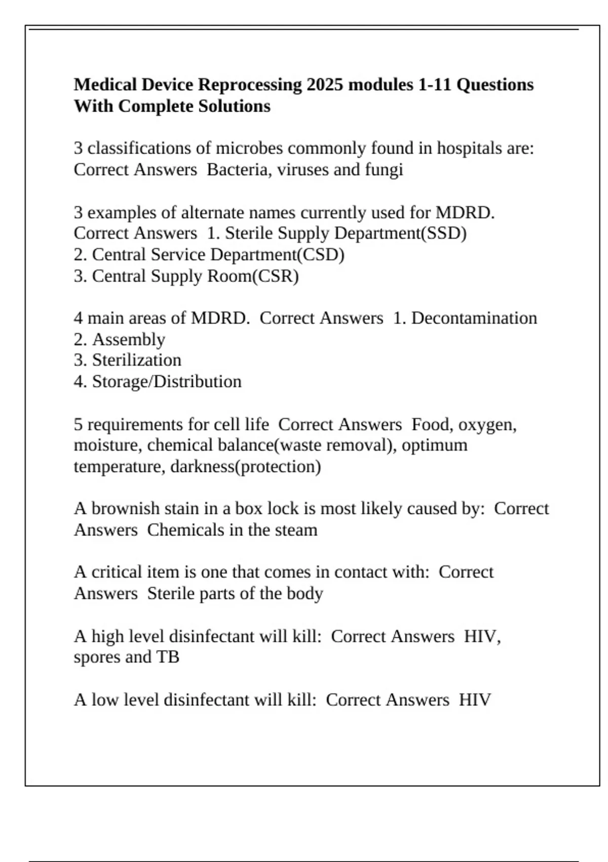 Medical Device Reprocessing 2025 modules 1-11 Questions With Complete ...