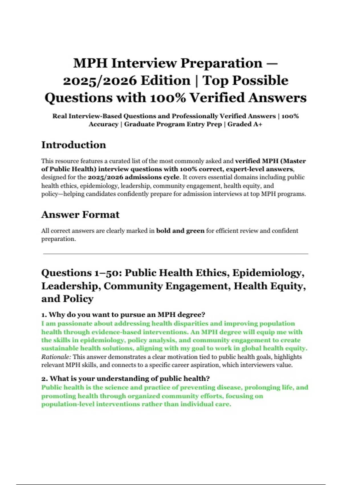 MPH Interview Preparation — 2025/2026 Edition | Top Possible Questions ...